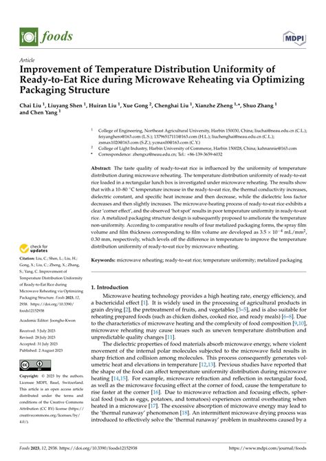 Pdf Improvement Of Temperature Distribution Uniformity Of Ready To Eat Rice During Microwave