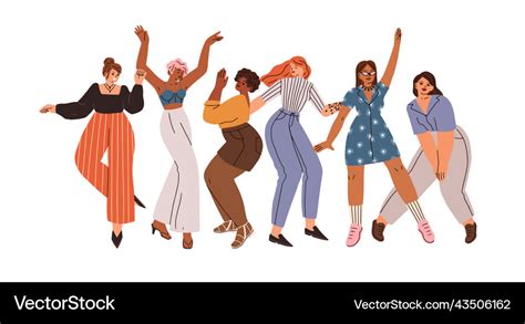 Happy Young Women Dancing Together Diverse Vector Image