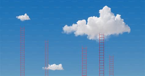 3d 렌더링 많은 빨간 사다리가 푸른 하늘의 흰 구름에 도달합니다 성공 은유 초현실적 인 꿈 기회 또는 선택 개념 사진 Unsplash의 구름 이미지