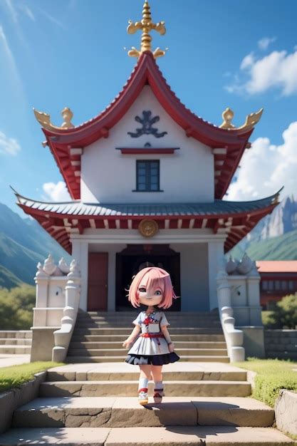 Premium Ai Image Beautiful Girl In Front Of The Temple With Big Eyes Cartoon Anime Style