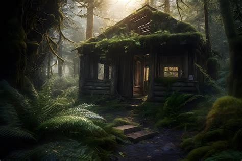 Premium AI Image Abandoned Cabin In The Forest Neural Network AI Generated