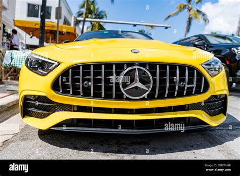 Miami Florida Usa April 19 2025 Yellow Car Front View Mercedes