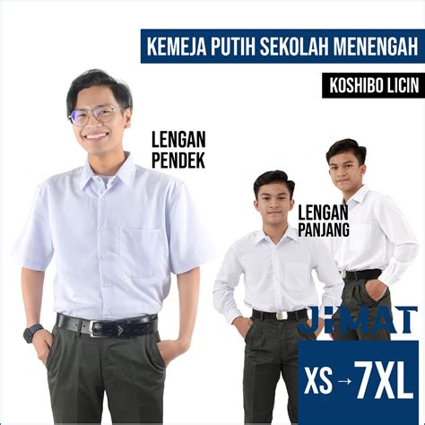 Kemeja Putih Sekolah Menengah Koshibo Licin White School Shirt Baju