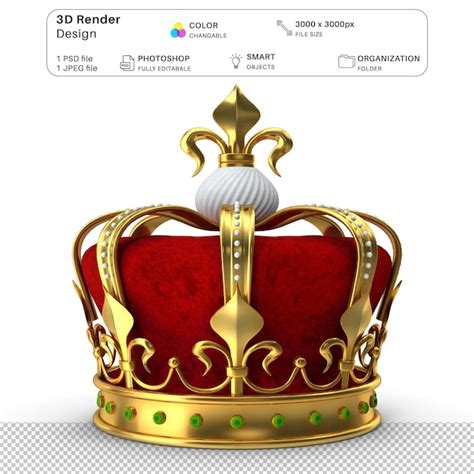 Premium Psd Kings Royal Crown 3d Modeling Rendered Psd File