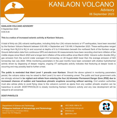 Phivolcs Announces Increased Seismic Activity At Kanlaon Volcano Alert