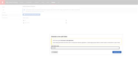 generating an authorization token sql data catalog product