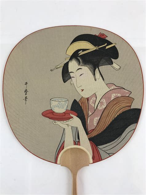 Japanese Fan Uchiwa Ukiyo E Bijin Ga Utamaro Vtg Beautiful Woman Px639