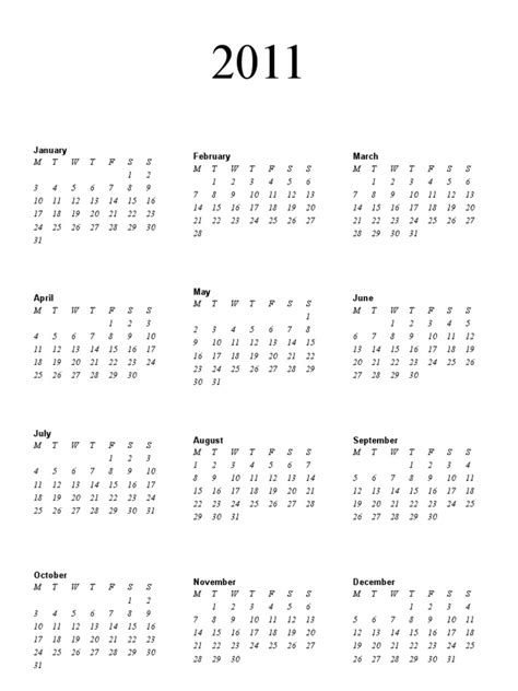 2011 Monthly Calendar Layout Pdf