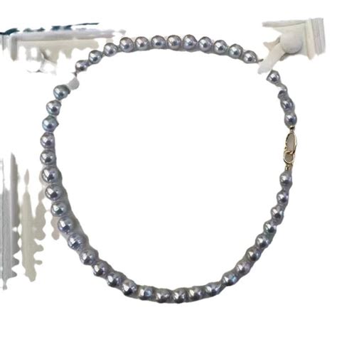 Collar De Perlas De Mar Aurora Barroco Plata Azul Gris 8 9mm Sea Pearls Pearl Necklace Baroque