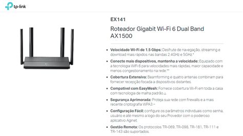 Roteador TP Link EX141 Wireless AX1500 Wi Fi 6 Dual Band Gigabit 1500Mbps HARDSTORE