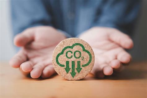 Premium Photo Co2 Reducing Icon On Round Wooden For Decrease Co2