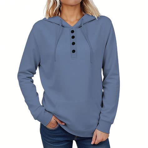 Dafpzw Womens Ribbed Hoodies Pullover Button Up Long Sleeve Drawstring
