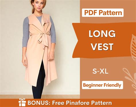 Long Vest Sewing Pattern Easy Beginner Pdf Design