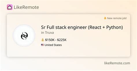 📩 sr full stack engineer react python at 🏢 truva salary 💰 150k 225k 📍remote job in 🇺🇸