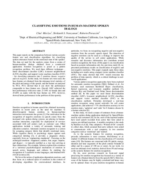 Pdf Classifying Emotions In Human Machine Spoken Dialogs