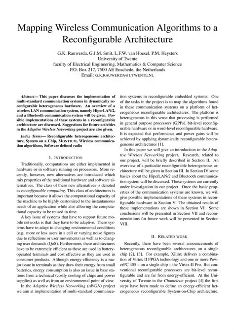 Pdf Mapping Wireless Communication Algorithms To A Reconfigurable
