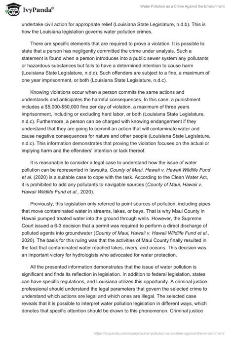 Water Pollution As A Crime Against The Environment 1118 Words Essay