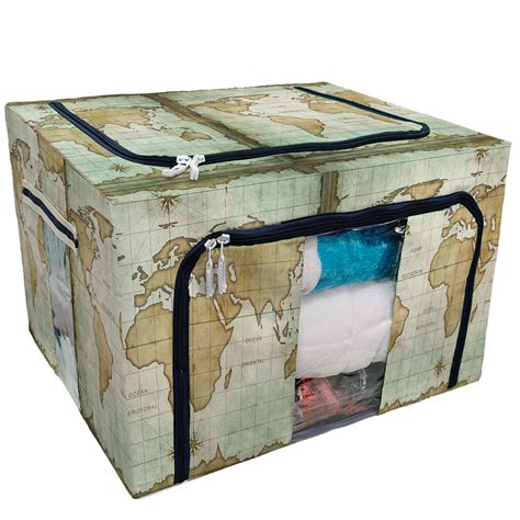 Abphqto Vintage Old World Map Storage Bag Clear Window Storage Bins Boxes Large Capacity