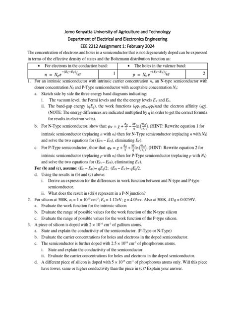Eee 2212 Assignment 1 February 2024 Pdf Doping Semiconductor