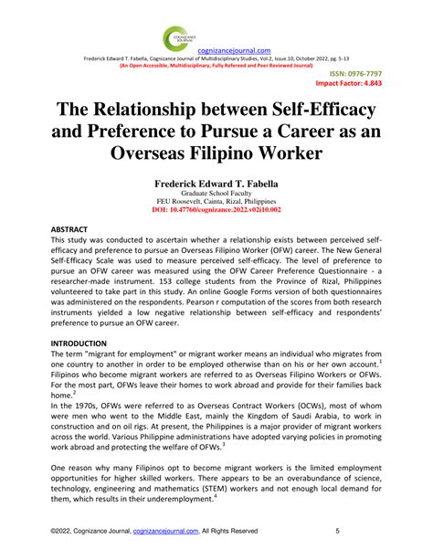 Pdf The Relationship Between Self Efficacy And Preference To Pursue A