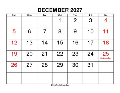 December 2027 Calendars With Usa Holidays Word Pdf Excel