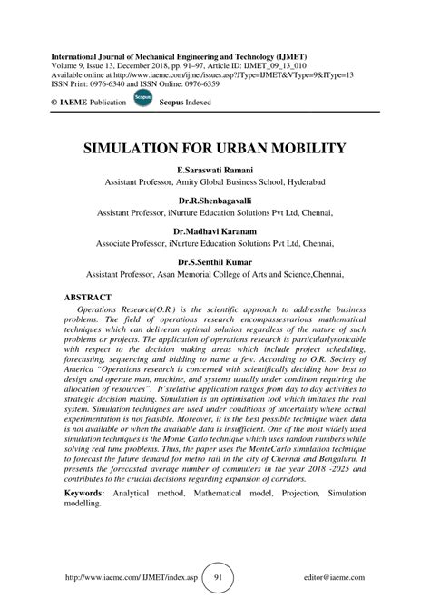 Pdf Simulation For Urban Mobility