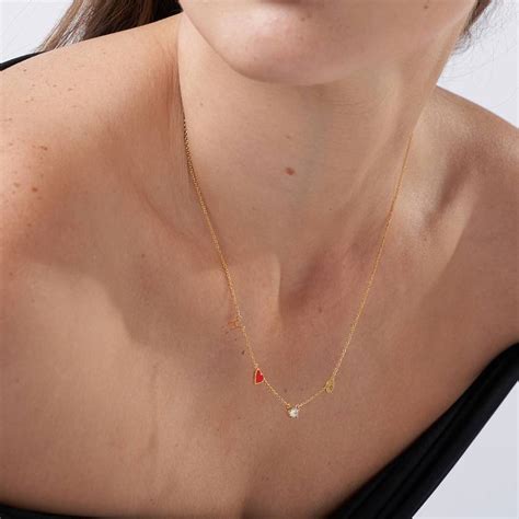 Inez Initial Heart Necklace With Premium Diamond Gold Vermeil Oak And Luna