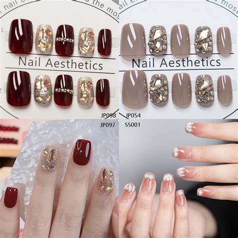 24 Pieces Nail Patch Diamond Nail Patch Summer Red Series Manicure