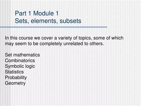 Ppt Part 1 Module 1 Sets Elements Subsets Powerpoint Presentation