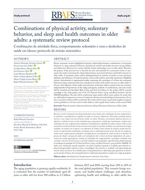 Pdf Combinations Of Physical Activity Sedentary Behavior And Sleep