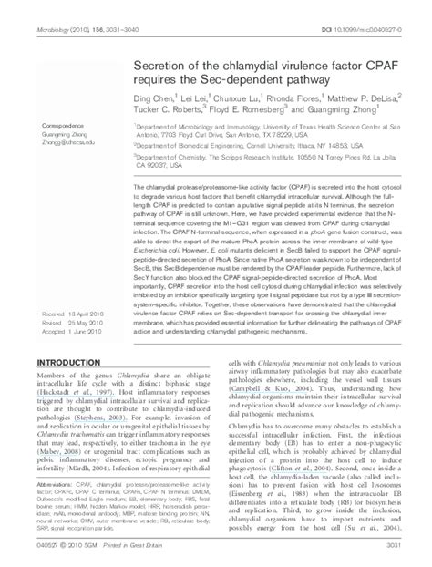 Pdf Secretion Of The Chlamydial Virulence Factor Cpaf Requires The