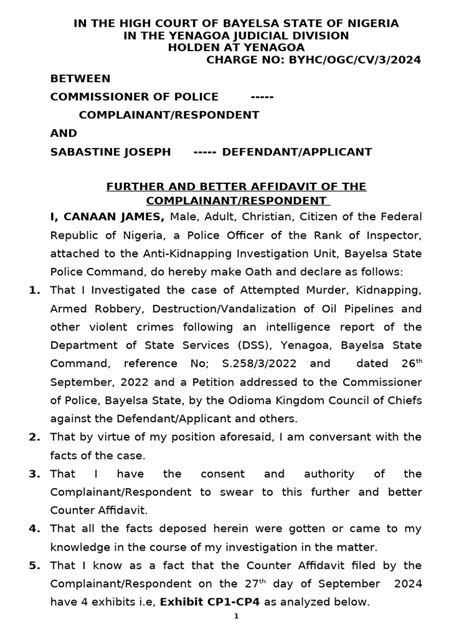 Further Affidavit Sabastine Joseph Pdf Affidavit Justice