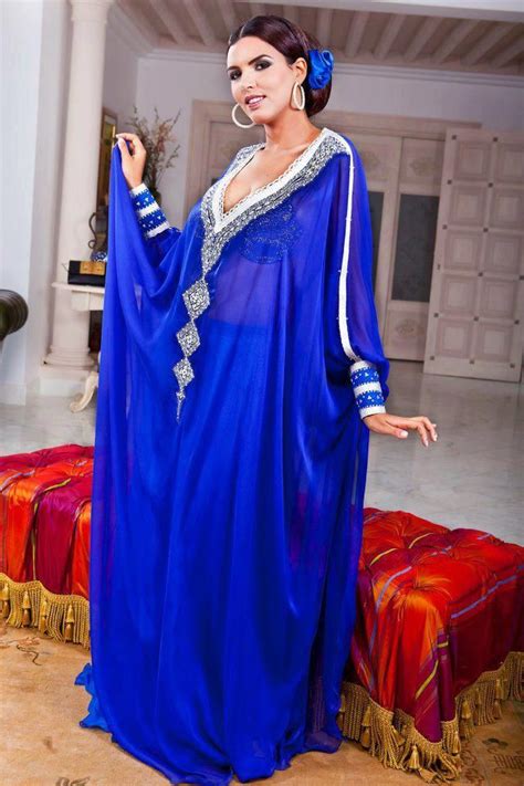 Electric Blue Caftan Loose With Hent Of Middle Eastern Style