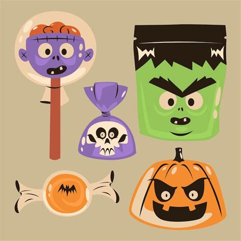 Premium Vector Flat Halloween Candy Elements Collection