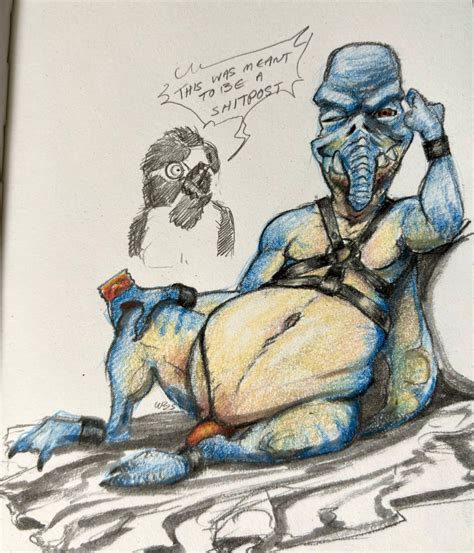 Rule 34 Alien Artist Request Bald Belly Blue Body Brown Eyes Drawing