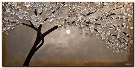 Silver Tree Painting On Canvas Original Textured Silver