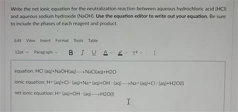 Solved Write The Net Ionic Equation For The Neutralization