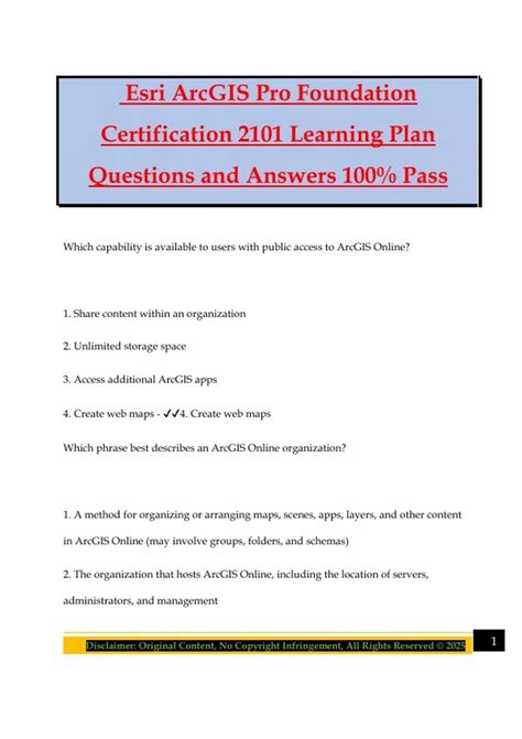 Esri Arcgis Pro Foundation Certification 2101 Learning Plan Questions