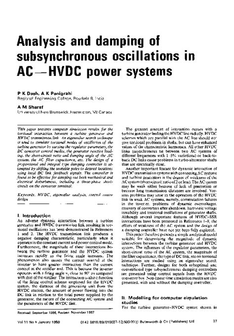 Pdf Analysis And Damping Of Subsynchronous Oscillations In Ac Hvdc