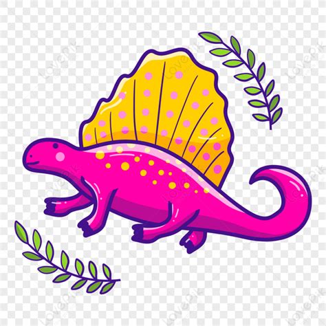 恐龍卡通可愛貼紙巨棘龍葉子黃色psd圖案素材免費下載，可愛卡通圖片，尺寸1200 × 1200px Lovepik