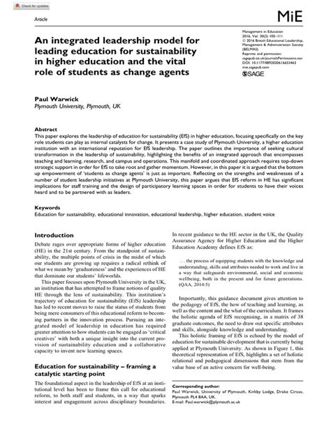 An Integrated Leadership Model For Leading Education For Sustainability