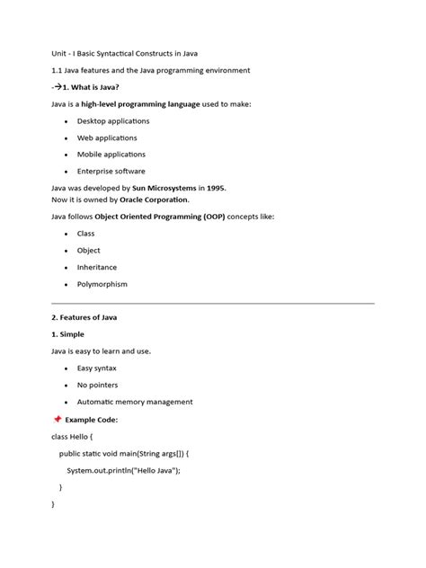 Unit 1 Hand On Notes Pdf Java Programming Language Java