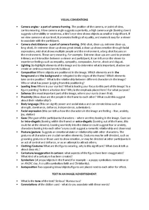 Visual Conventions List Visual Conventions Camera Angles A Part Of