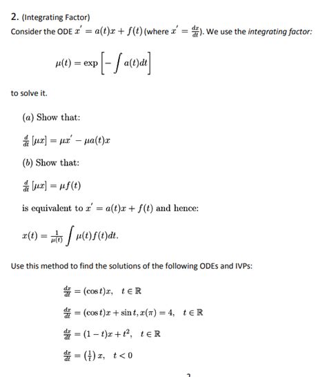 Solved 2 Integrating Factor Consider The Ode X Atx
