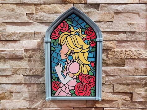 Princess Peach Stained Glass Portrait Wall Art Decoration Etsy Ireland
