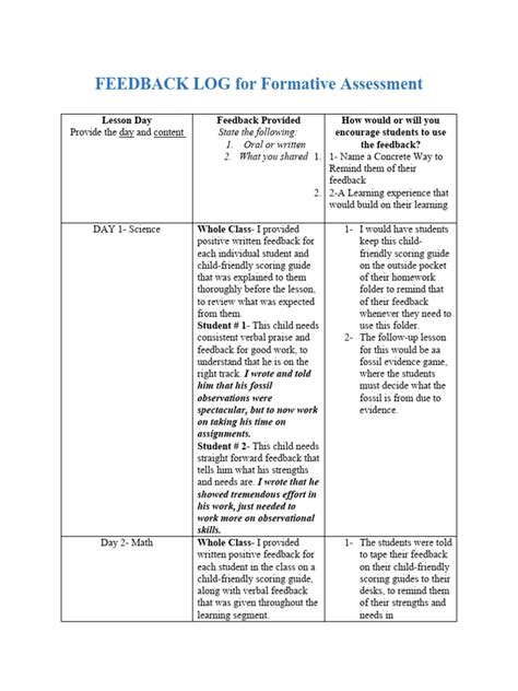 Feedback Log 1 Pdf Learning Cognition
