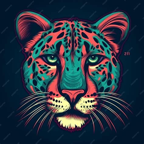 Premium Photo A Colorful Leopard Head With A Black Background Generative Ai