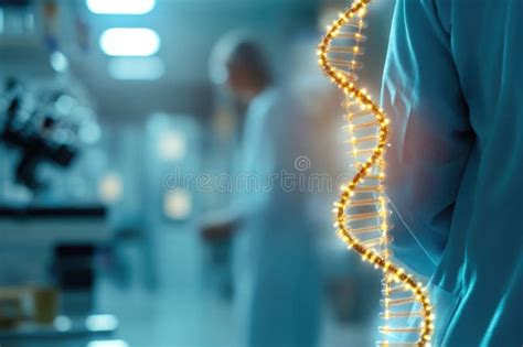 Dna Helix And Scientist In Laboratory With Focus On Genetics And