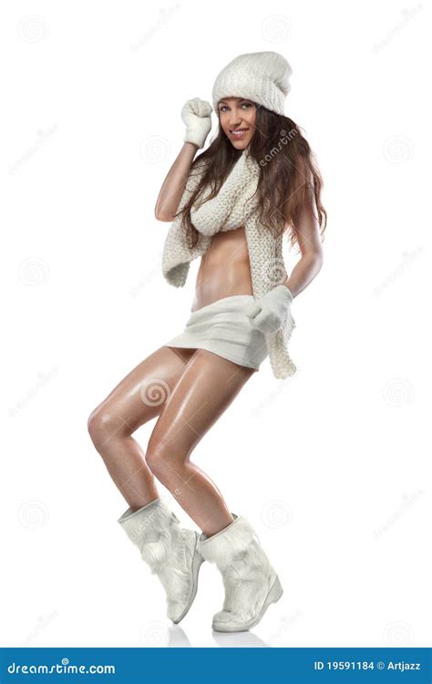 Smiling Sexy Woman In Winter Clothes On White Stock Images Image