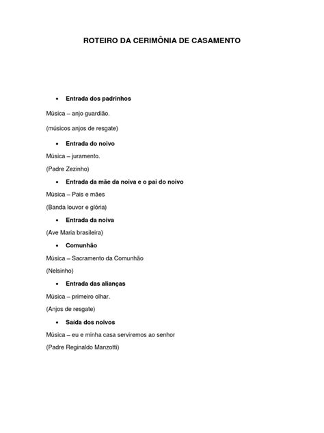 Roteiro Da Cerimônia De Casamento Pdf